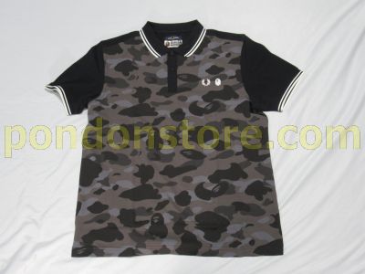 A BATHING APE : bape x fred perry color camo polo black [Pondon Store]